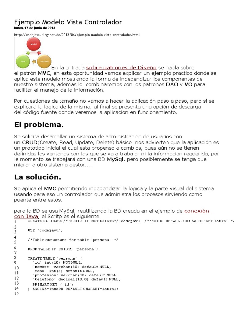 Ejemplo Modelo Vista Controlador | PDF | Modelo – Vista – Controlador | Java (lenguaje de ...