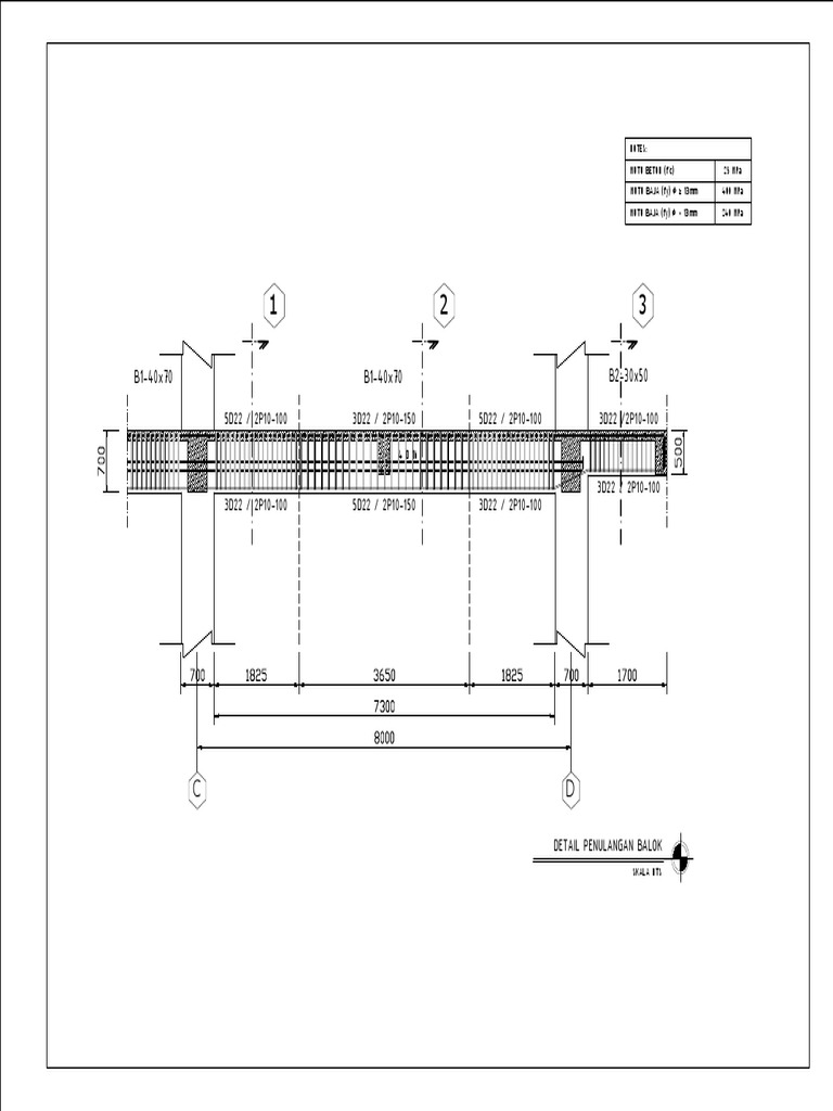 Detail Penulangan Balok Skala NTS | PDF