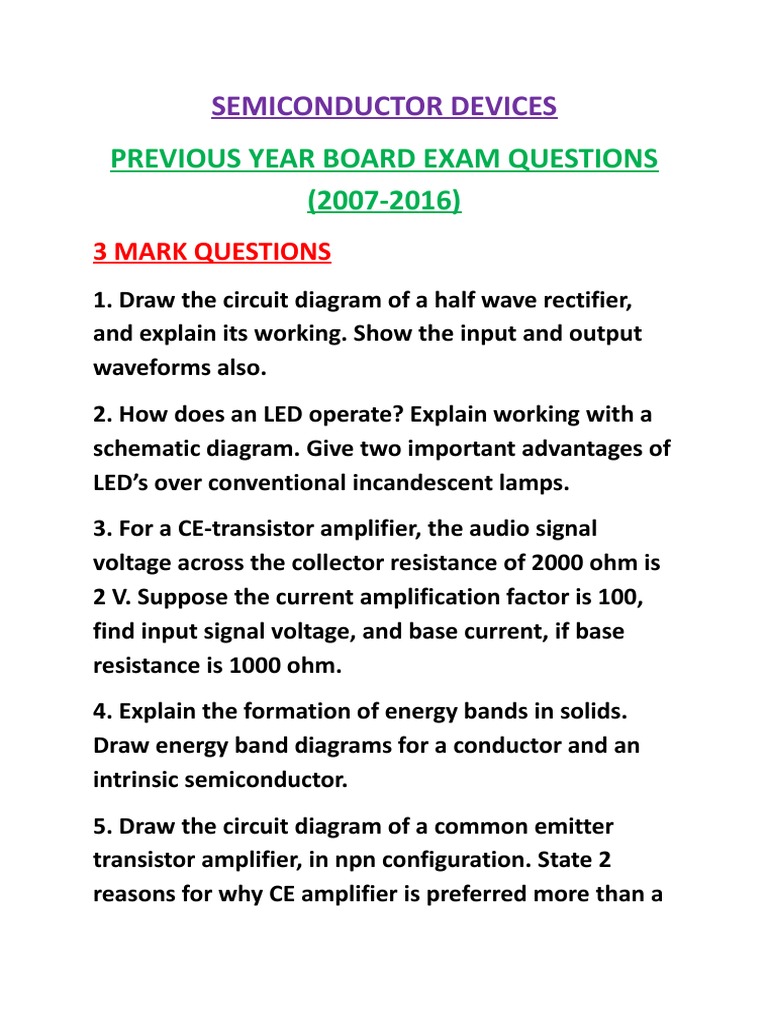 Previous Year Board Exam Questions (2007-2016) : Semiconductor Devices ...
