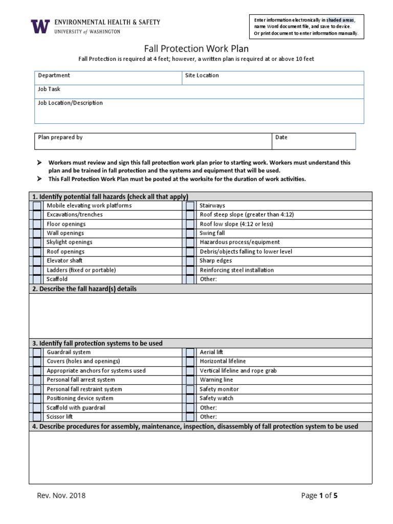 Fall Protection Work Plan Template | PDF