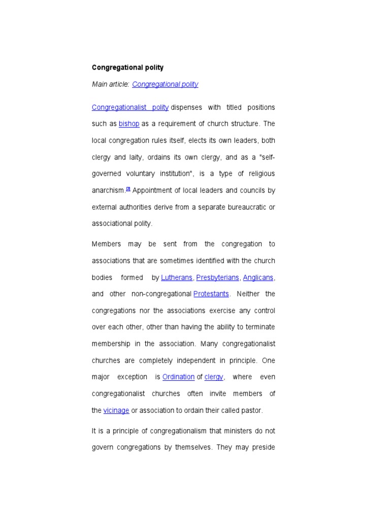 Main Article:: Congregational Polity | PDF | Elder (Christianity) | Pastor