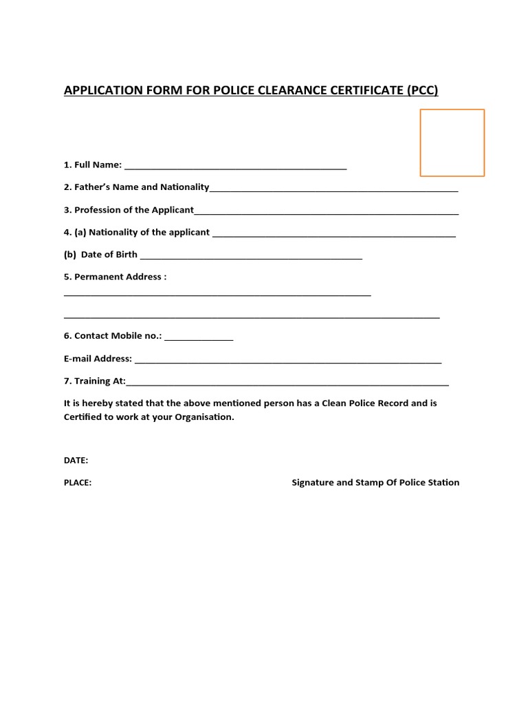 Application Form For Police Clearance Certificate | PDF