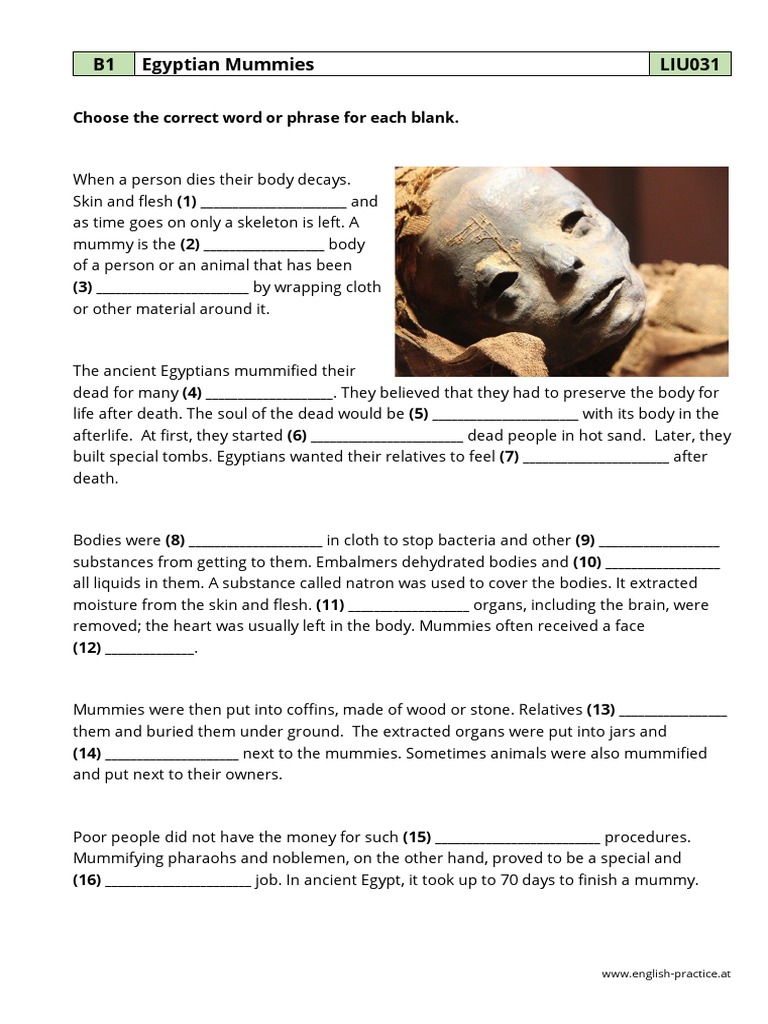 B1 Egyptian Mummies LIU031: WWW - English-Practice - at | PDF | Mummy ...