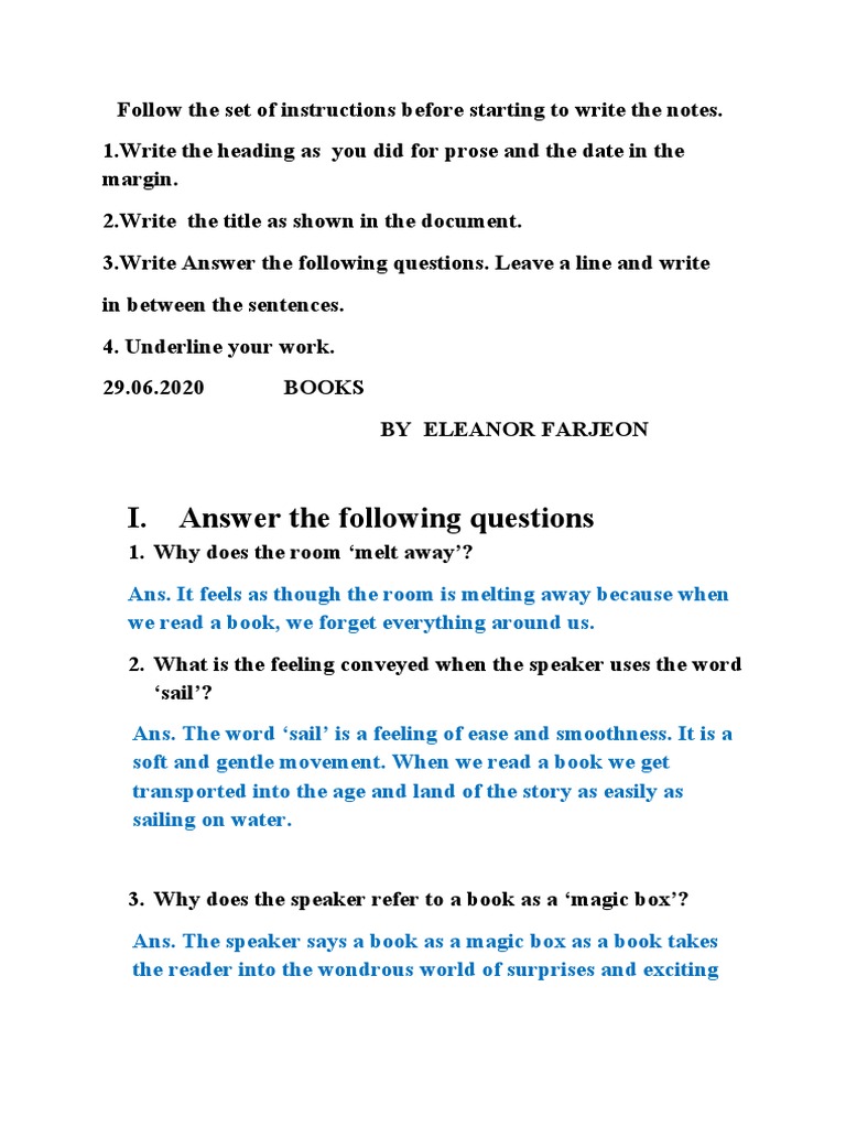 Class V Poem Books Notes 29 | PDF