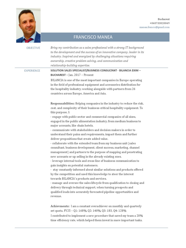 Francisco Manea - Cv-English | PDF | Consultant | Sales