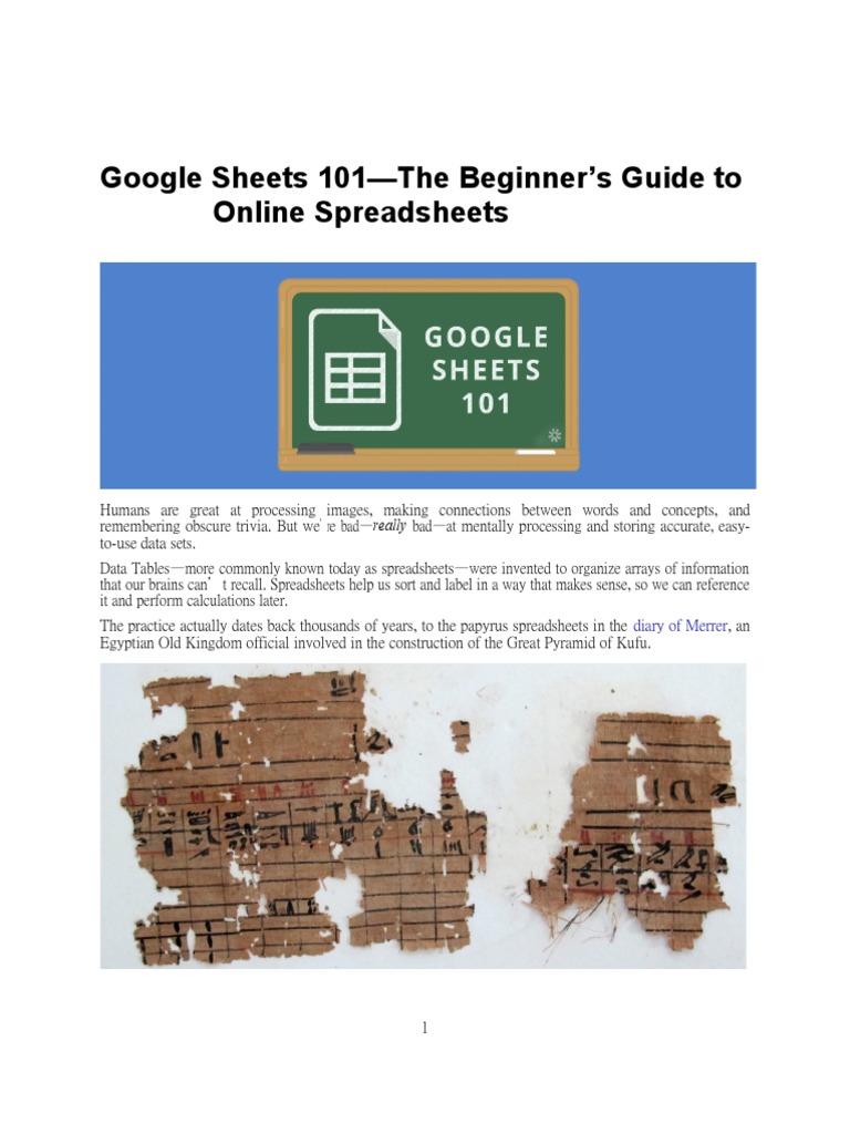 Google Sheets 101-The Beginner's Guide To Online Spreadsheets | PDF ...