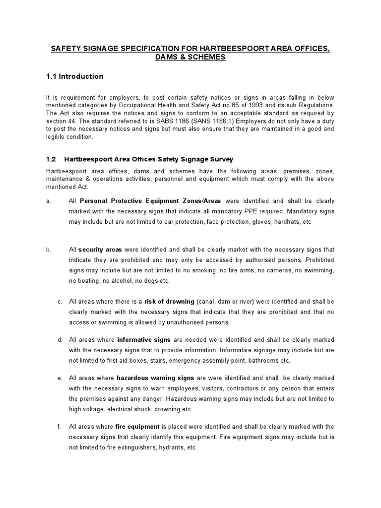 Hartbeespoort Safety Signage Standards | PDF | Dangerous Goods ...