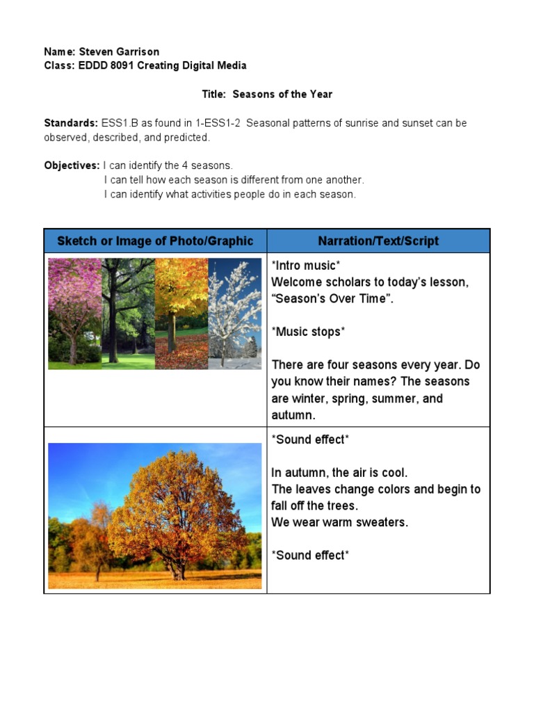 Seasons of The Year Storyboard Template 1 | PDF | Clothing | Nature