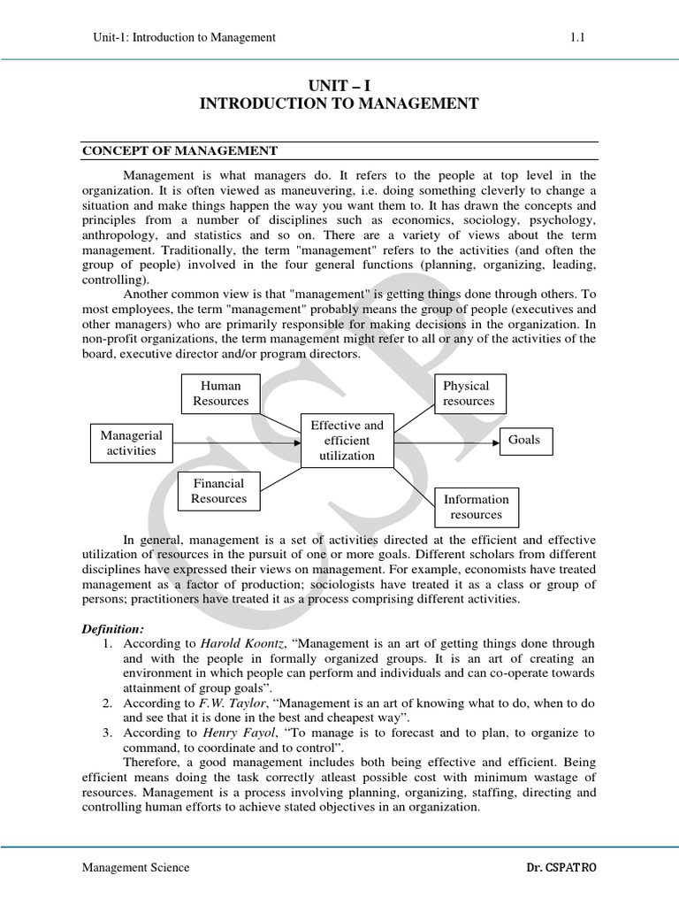 Unit - I Introduction To Management | PDF | Motivation | Motivational