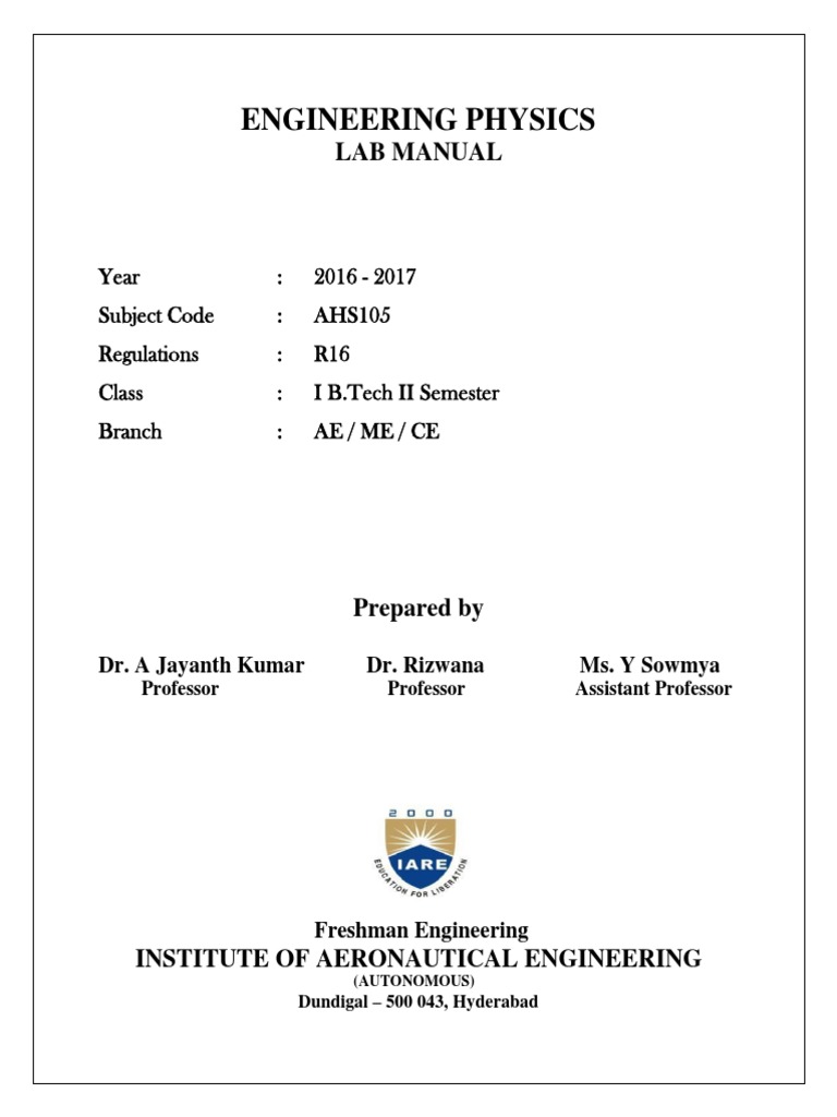 Engineering Physics Lab Manual-1 PDF | PDF | Diffraction | Prism