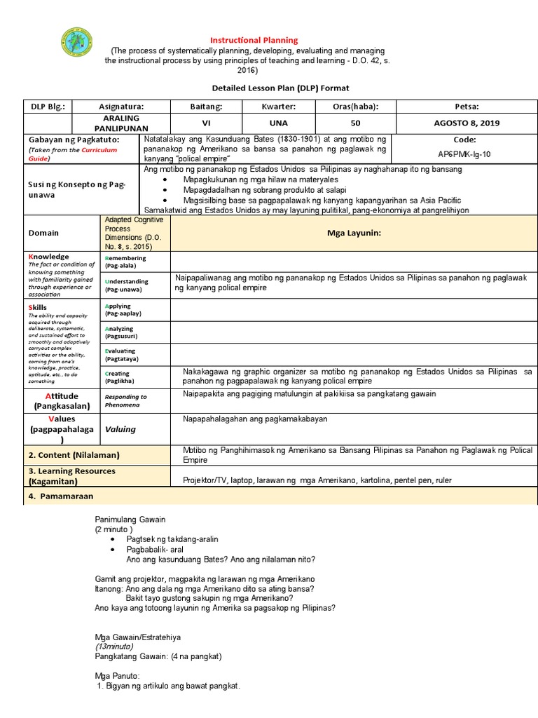Detailed Lesson Plan (DLP) Format: Instructional Planning | PDF