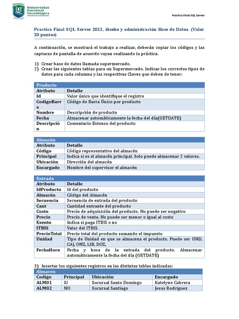 Practica Final SQL Server | PDF | Servidor SQL de Microsoft | SQL