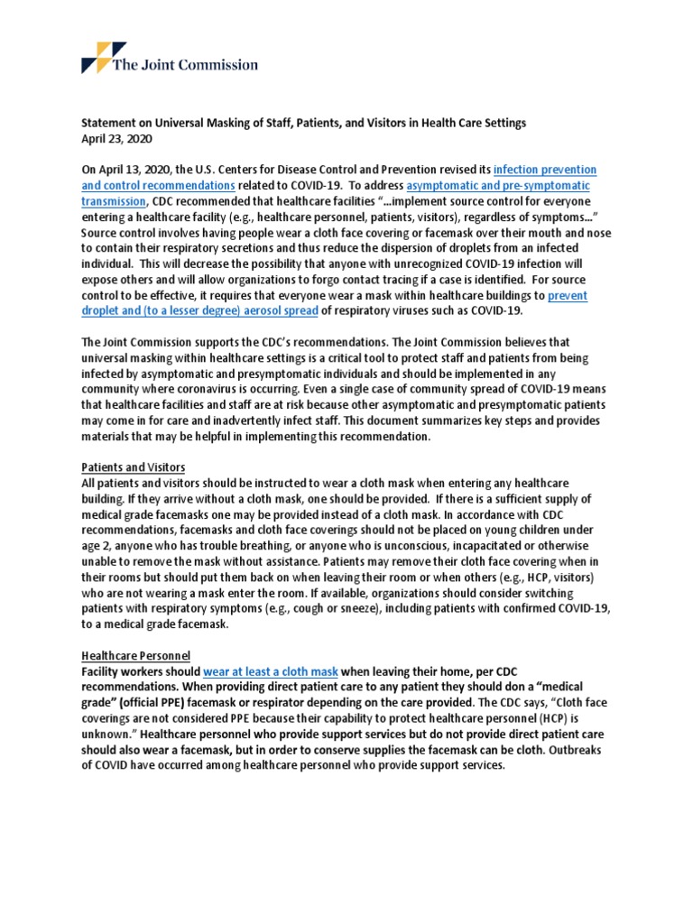 Universal Masking Statement 04232020 | PDF | Public Health | Health ...