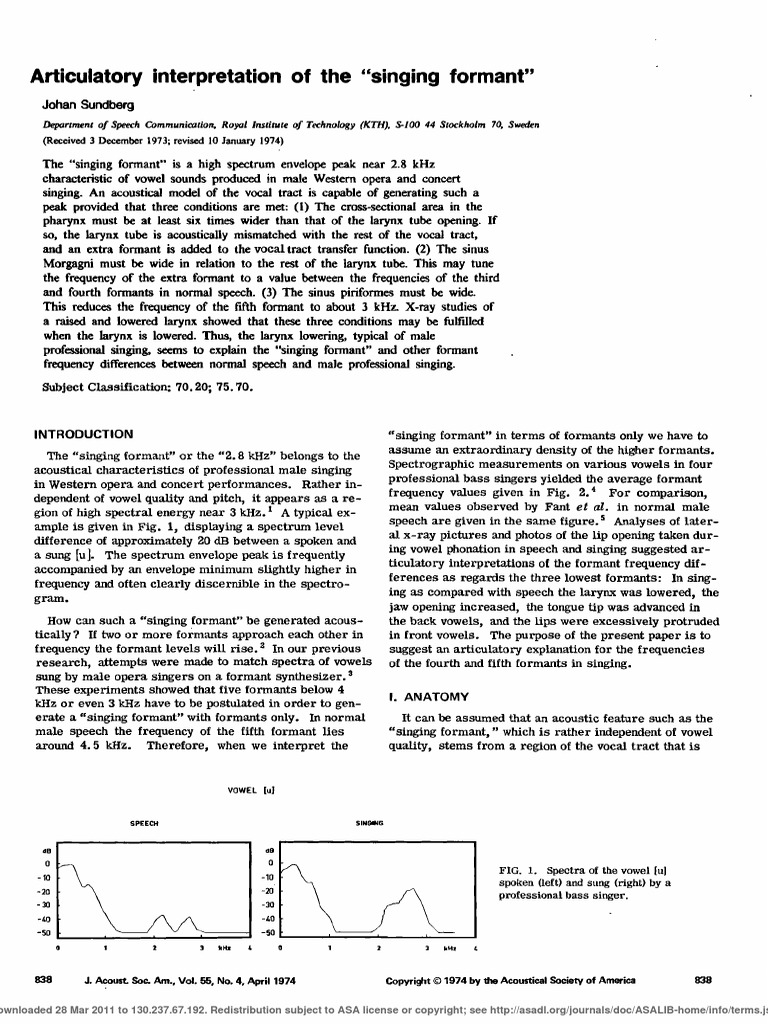 Articulatory Interpretation of The "Singing Formant": Gram | PDF ...