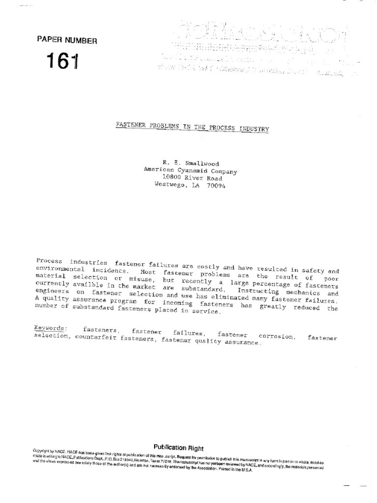 Fastener Problems in The Process Industries | PDF