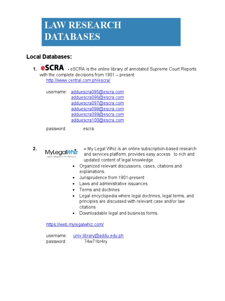 University Library Law Research Databases | PDF | Academic Journal ...