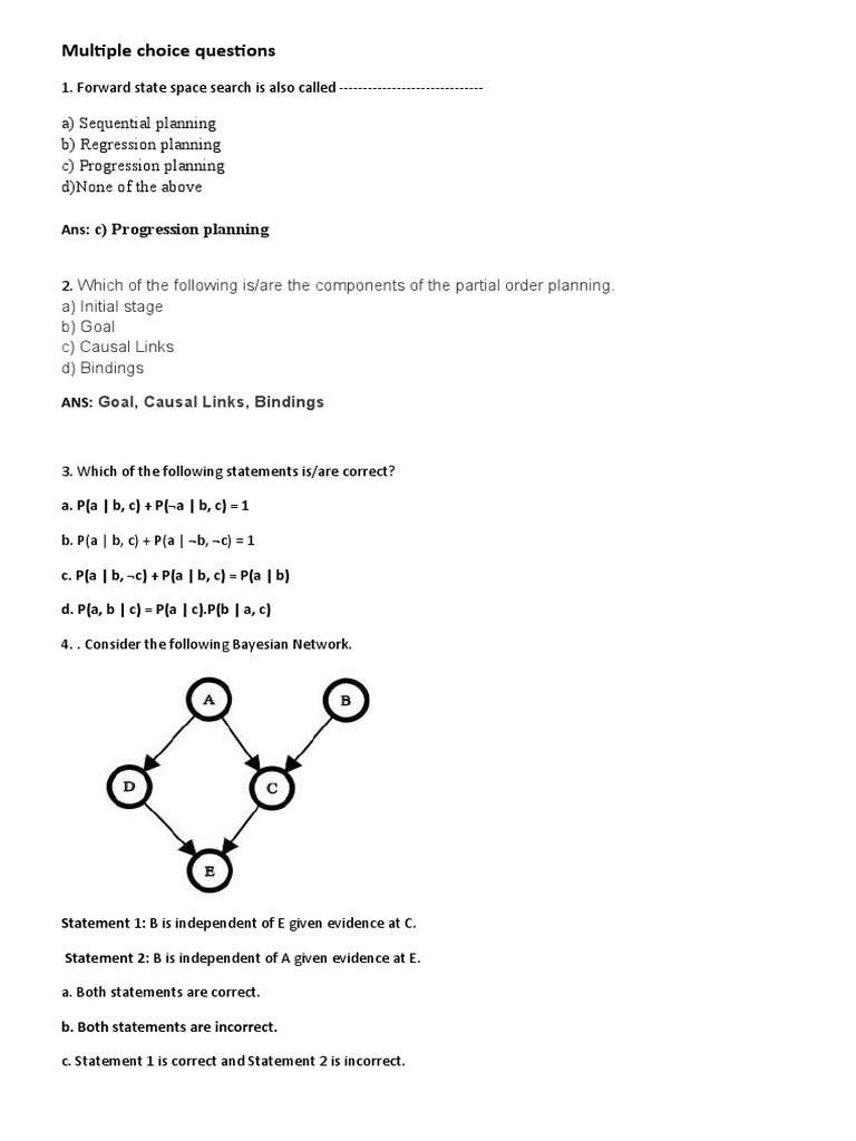 Multiple Choice Questions: C) Progression Planning | PDF | Bayesian ...