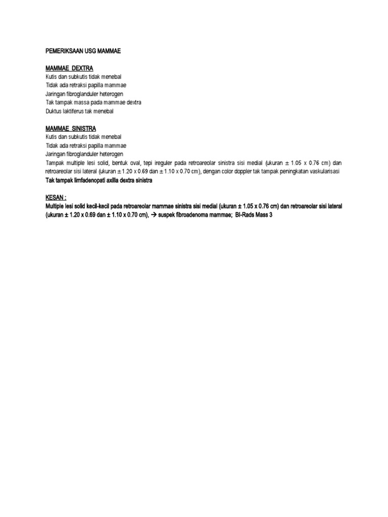 Hasil USG Mammae: Suspek Fibroadenoma | PDF
