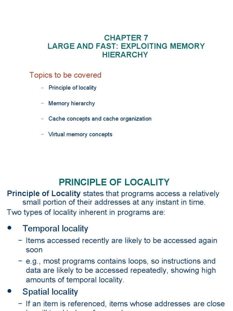 Large and Fast: Exploiting Memory Hierarchy: Topics To Be Covered | PDF | Cpu Cache | Random ...