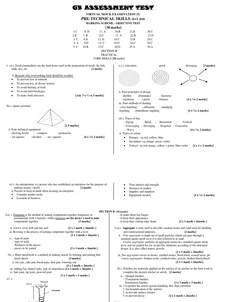 GBAT V MOCK (5) Pre Technical Skills Scheme PDF | PDF | Construction ...