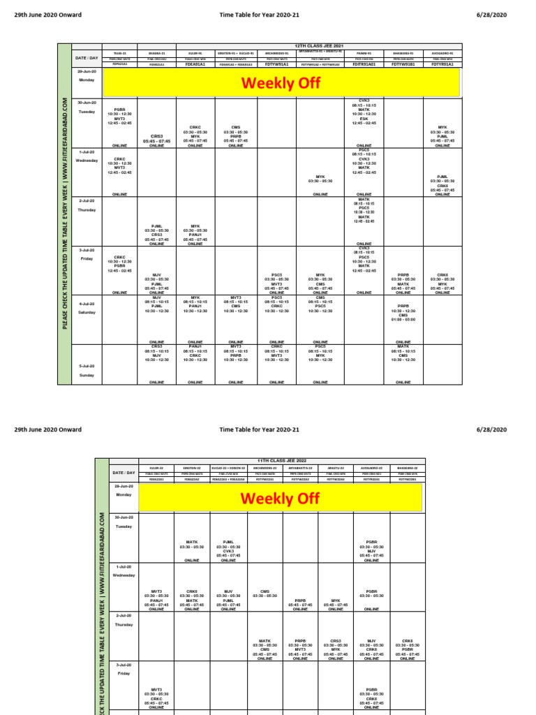 29th Jun Onward Time Table PDF | PDF | Sports