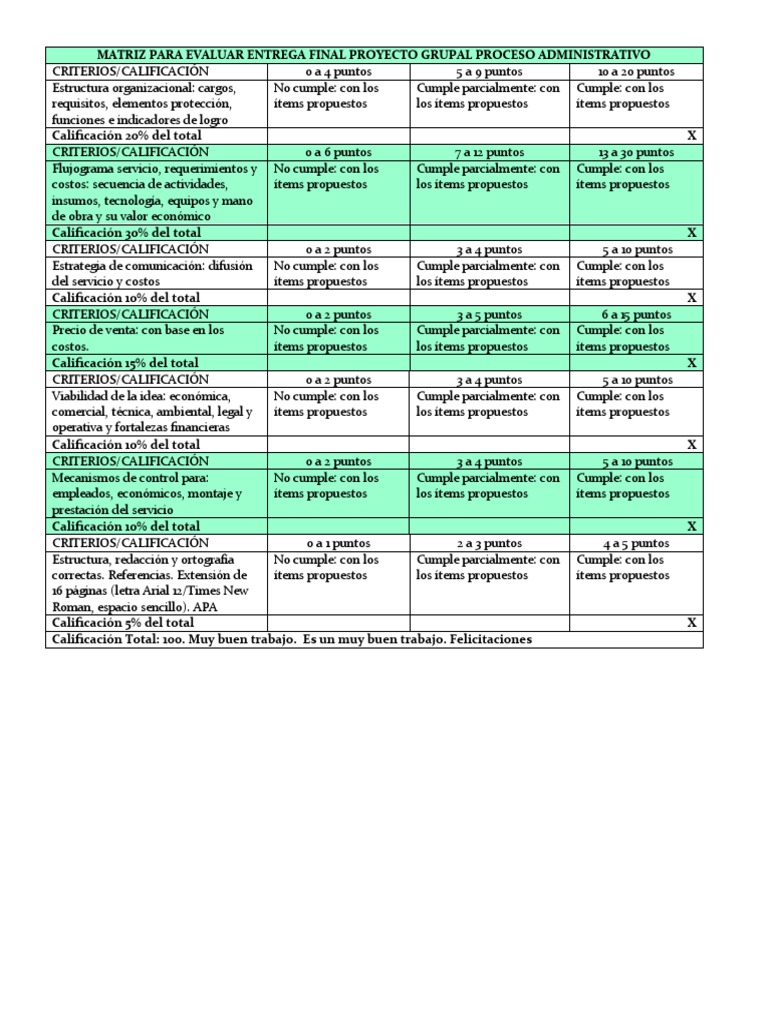 Matriz 100 Entrega Final Proceso Administrativo Poli | PDF | Economias ...