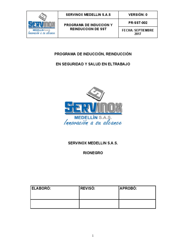 (PR-SST-002) Programa de Induccion y Reinduccion en SST | PDF | Labor | Empleo