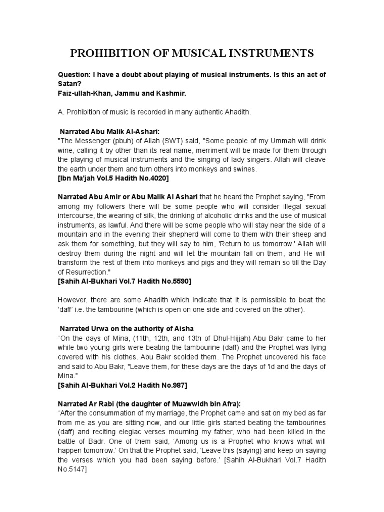 Prohibition of Musical Instruments | PDF | Hadith | Muhammad