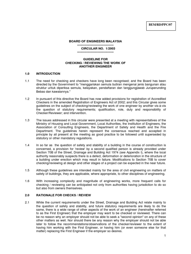 BEM 1.2003 Guidelines For Checking The Work of Another Engineer | PDF ...
