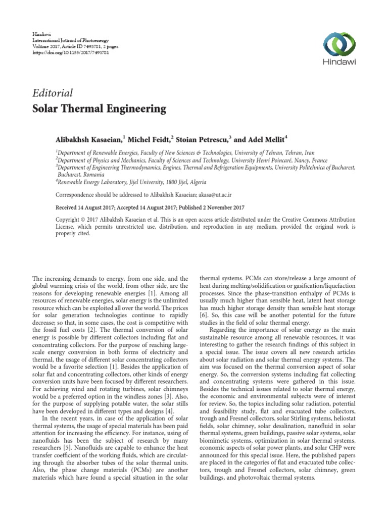 Editorial: Solar Thermal Engineering | PDF | Solar Energy | Alternative ...
