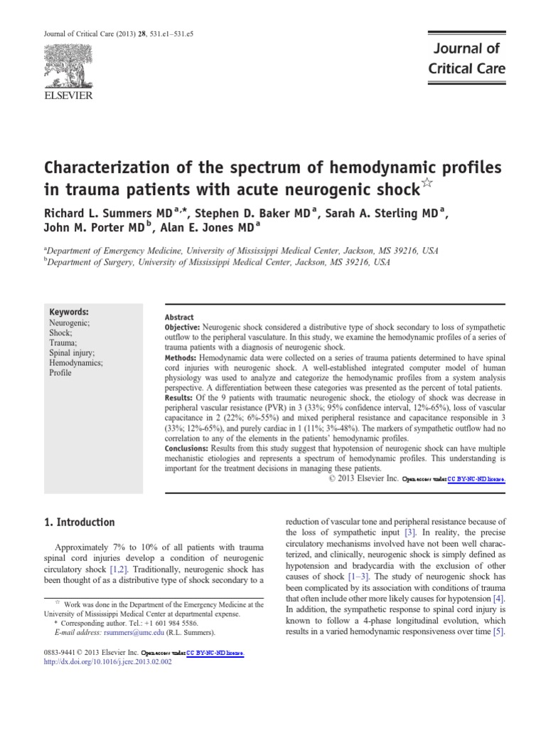 Characterization of The Spectrum of Hemodynamic Profiles in Trauma ...