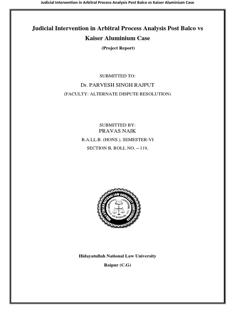 Judicial Intervention in Arbitral Process Analysis Post Balco. Case ...