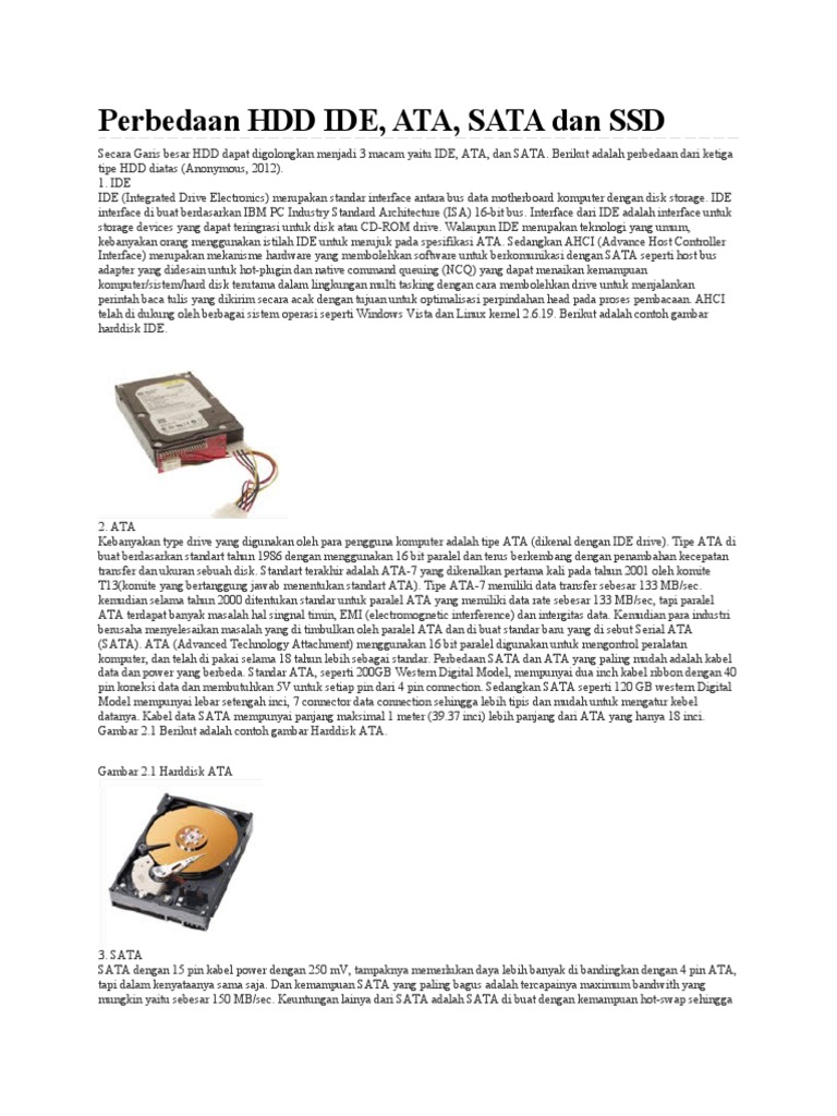 Perbedaan HDD IDE ATA SATA SSD | PDF | Komputer