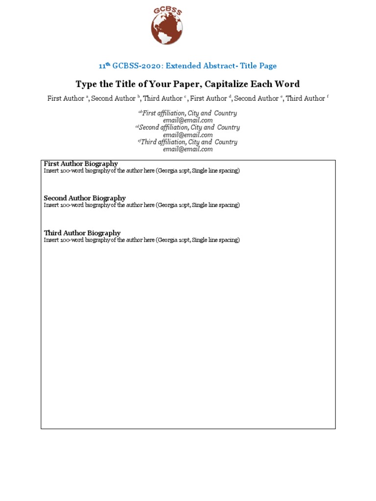 Type The Title of Your Paper, Capitalize Each Word: 11 GCBSS-2020 ...