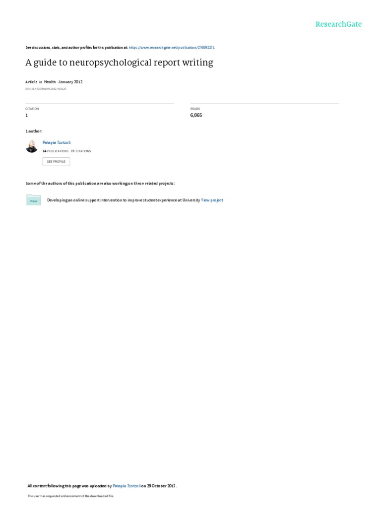 (Tzotzoli2012) A Guide To Neuropsychological Report Writing | PDF ...