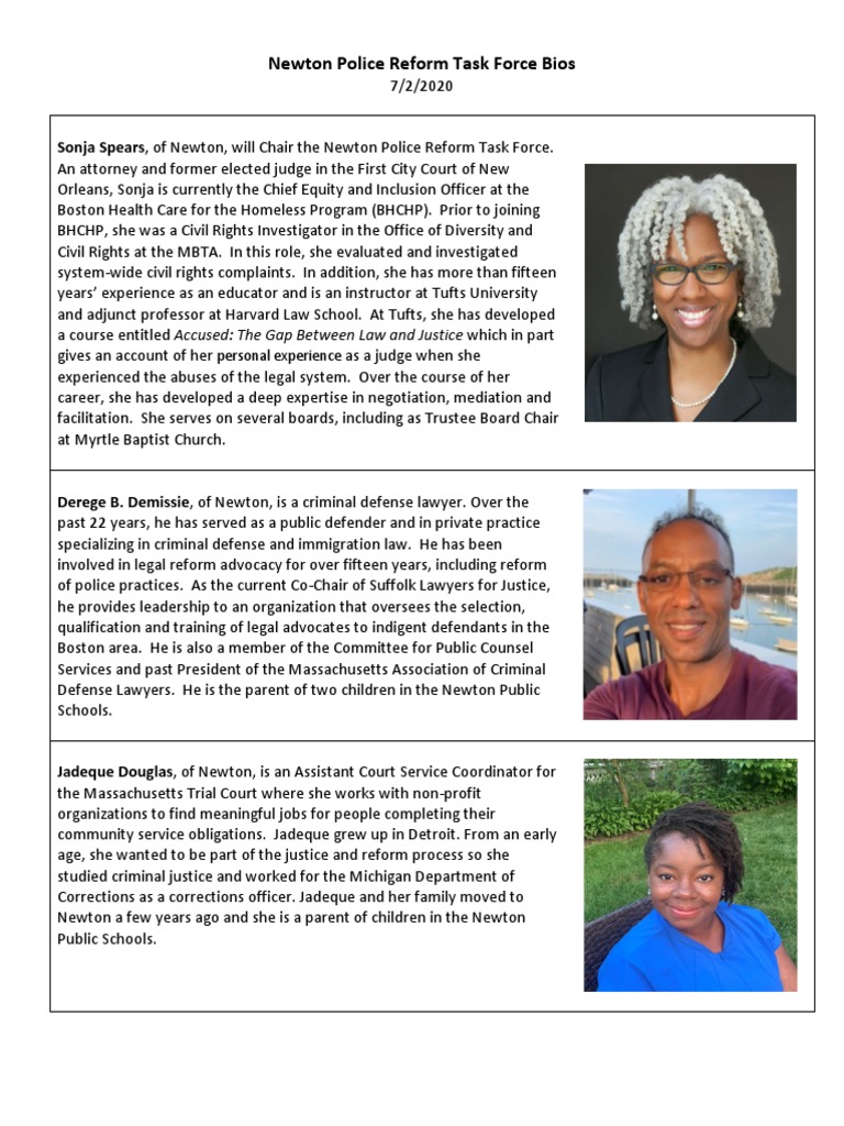 Police Reform Task Foce Bios | PDF | Violence | Lawyer