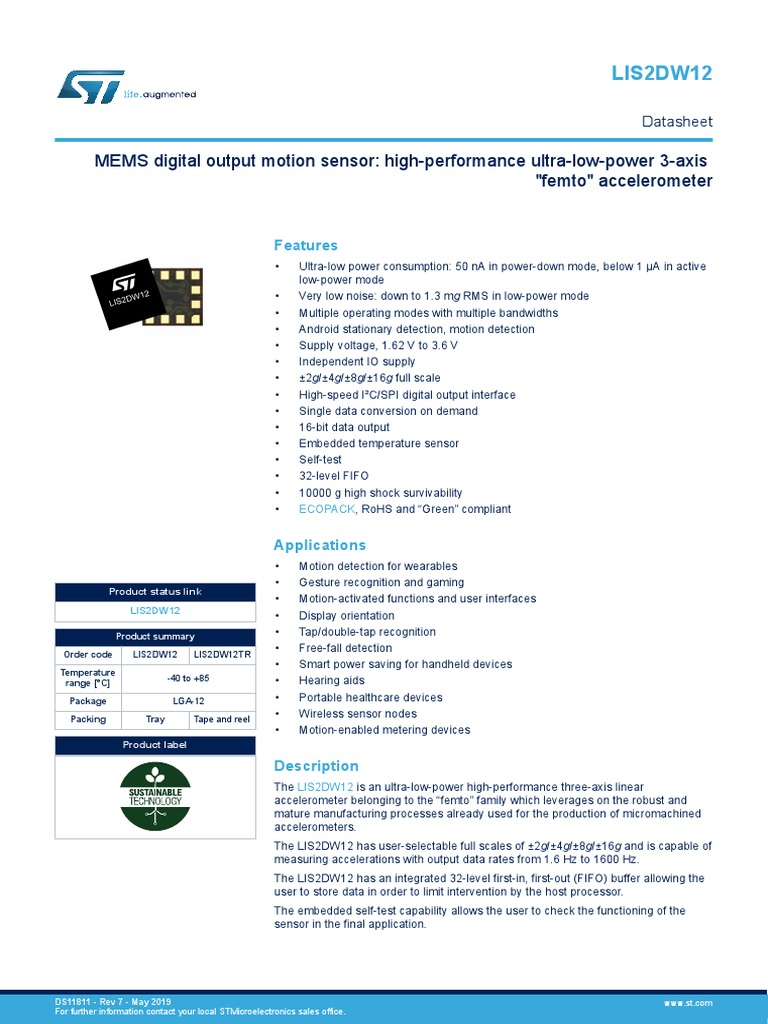 MEMS Digital Output Motion Sensor: High-Performance Ultra-Low-Power 3-Axis "Femto" Accelerometer ...