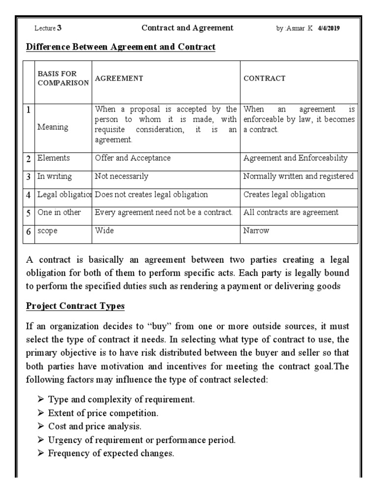Difference Between Agreement and Contract | PDF | Prices | Cost