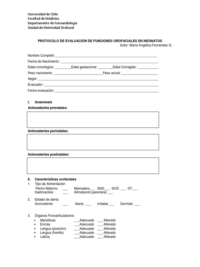 Protocolo de Evaluaci N de Funciones Orofaciales en Neonatos PDF | Descargar gratis PDF ...