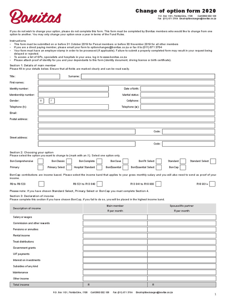 Change of Option Form 2020 | PDF | Confidentiality | Pension