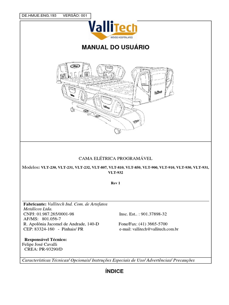 Cama Hospitalar Elétrica VLT-232 - VALLITECH SAS | PDF | Embalagem e ...