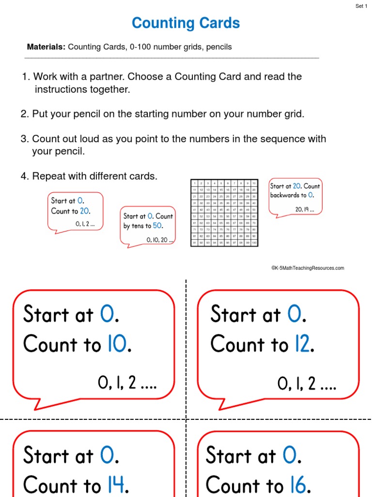 Materials: Counting Cards, 0-100 Number Grids, Pencils | PDF | Card ...