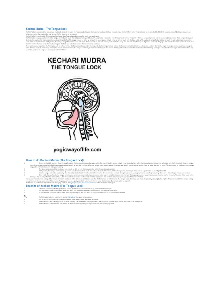 How To Do Kechari Mudra (The Tongue Lock) ? | PDF | Yoga | Hatha Yoga