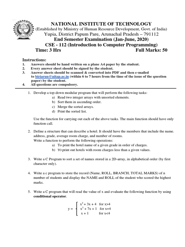 CSE 112 Question PDF | PDF