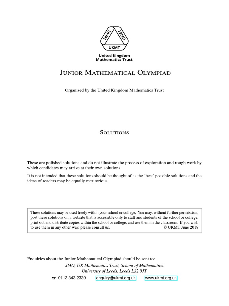 Junior Mathematical Olympiad: Solutions | PDF | Triangle | Area