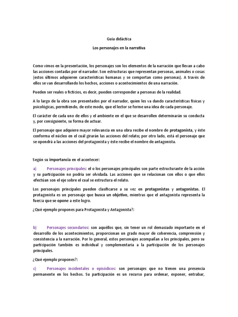 Características de los personajes narrativos | PDF | Narrativa