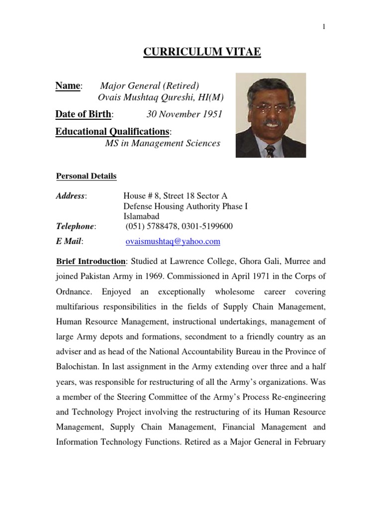 CV Ovais Gen | PDF | Corps | Military