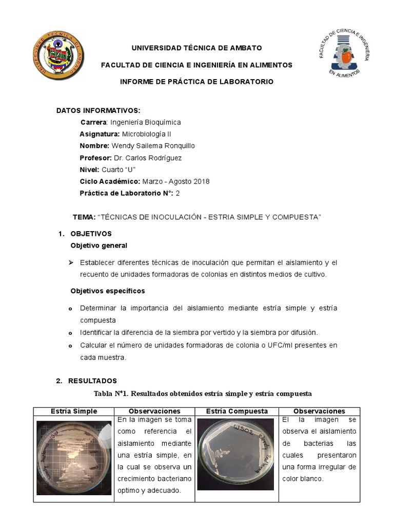 Informe 2 Practica Micro II | PDF | Unidad de formación de Colonia | Microorganismo