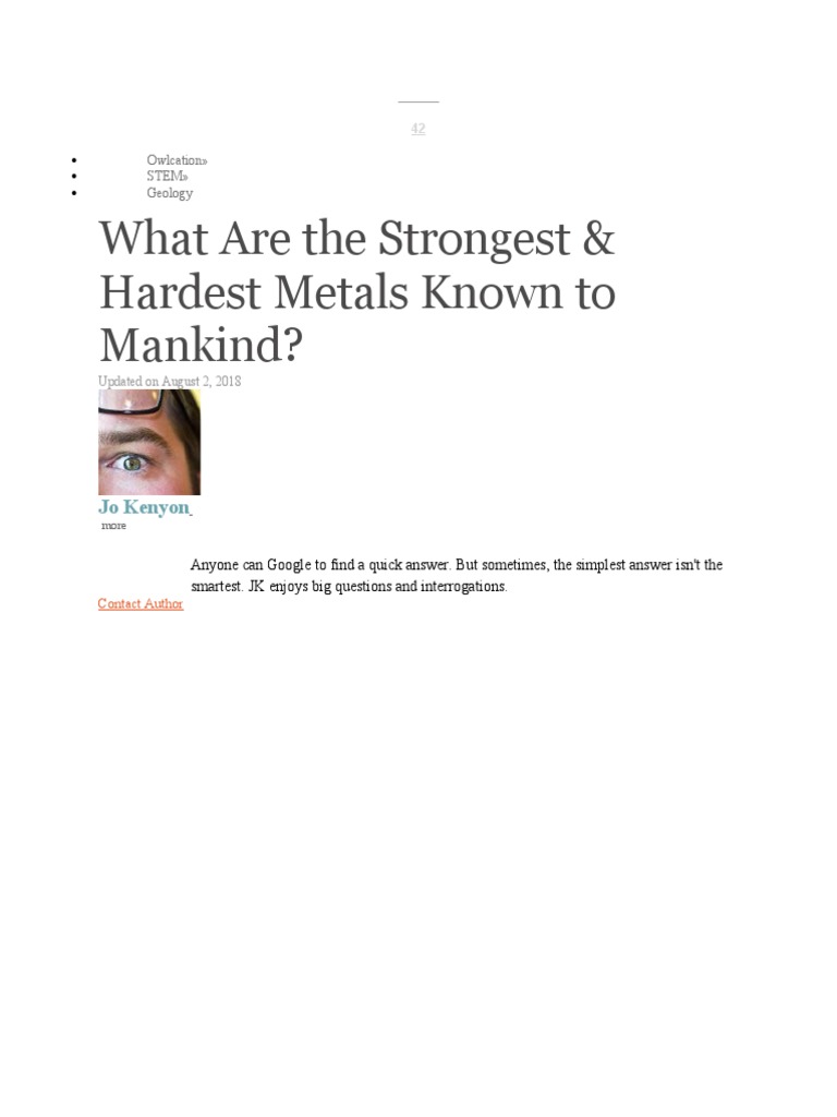 What Are The Strongest & Hardest Metals Known To Mankind?: Jo Kenyon ...