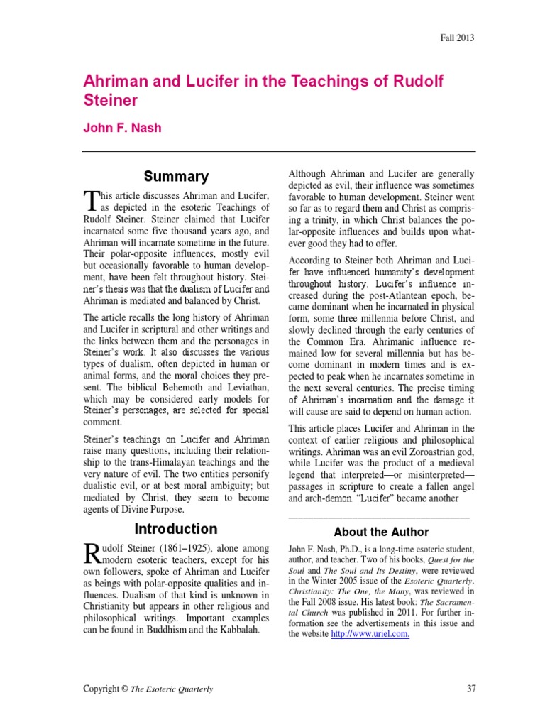 AhrimanAndLuciferInTheTeachingOfSteiner PDF | PDF | Lucifer | Rudolf ...